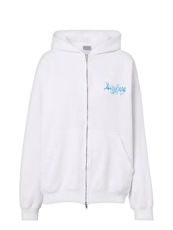 Balenciaga Logo Cotton Jersey Zip-up Hoodie - White