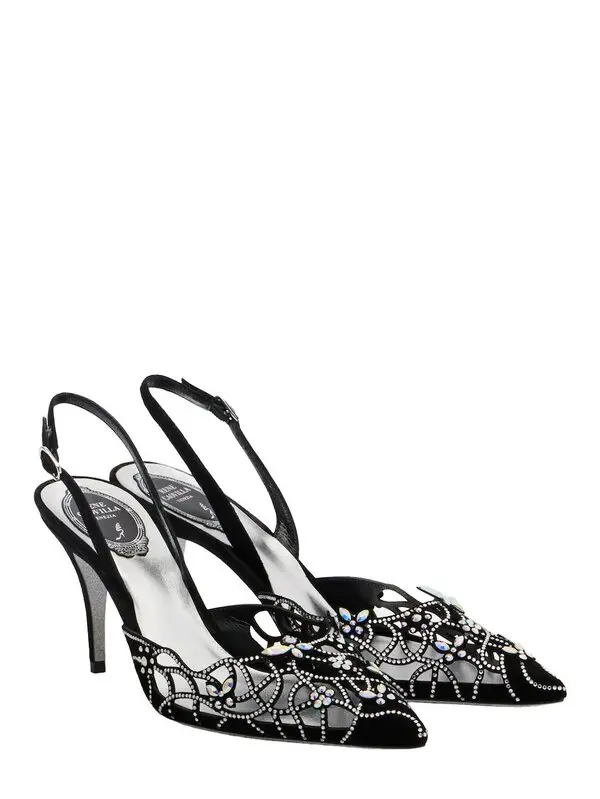 Rene Caovilla Embellished Suede Slingback Pumps - Black