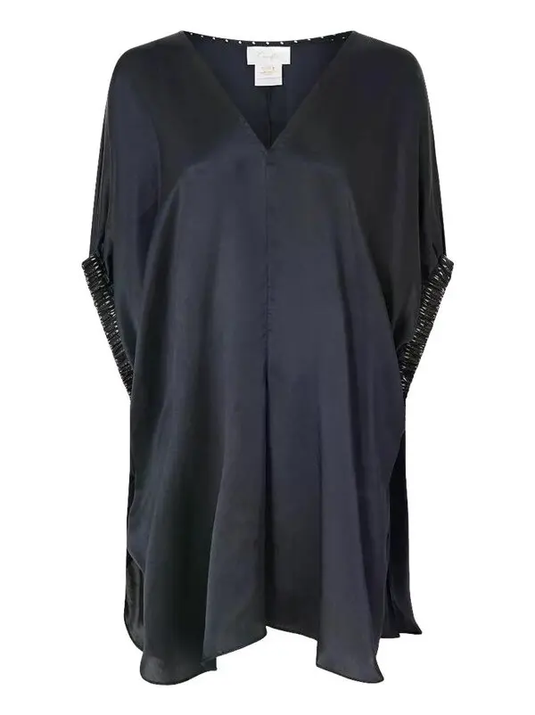 Camilla Gathered-cuff V-neck Top - Blue