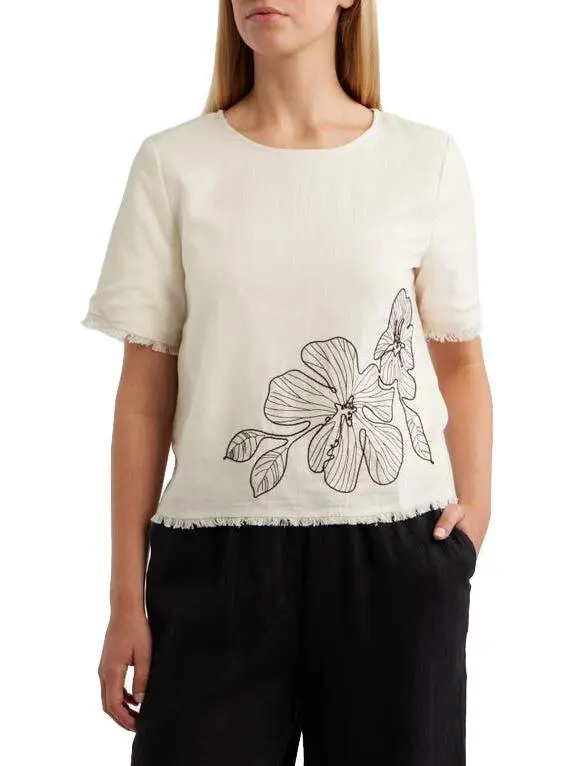 Vince Camuto Embroidered Short Sleeve Top - Natural