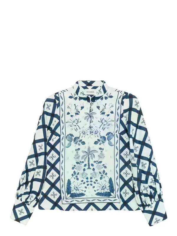 Verandah Floral Print High Neck Top - Green