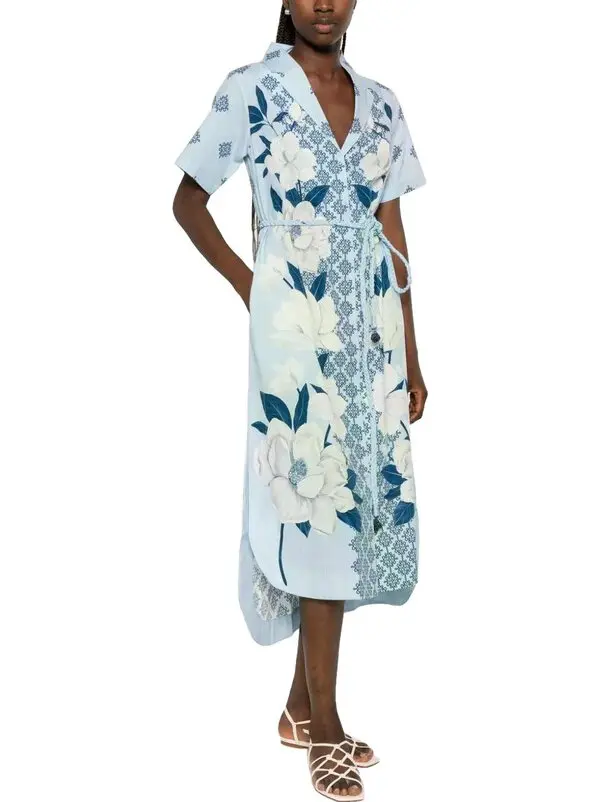Verandah Floral-print Braided-belt Midi Dress - Blue