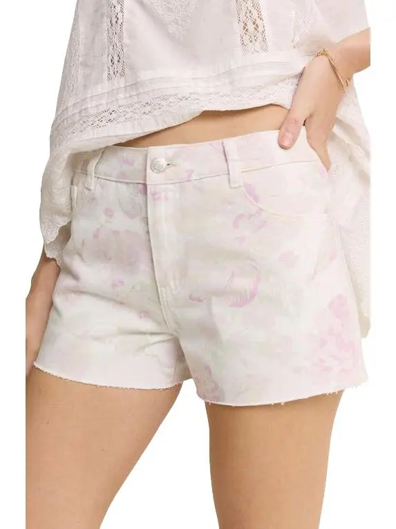 NOBODY'S CHILD Floral Print Denim Shorts - White Multi