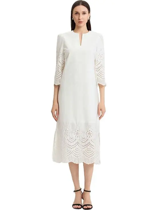 Ming Wang Eyelet Cotton Maxi Dress - White