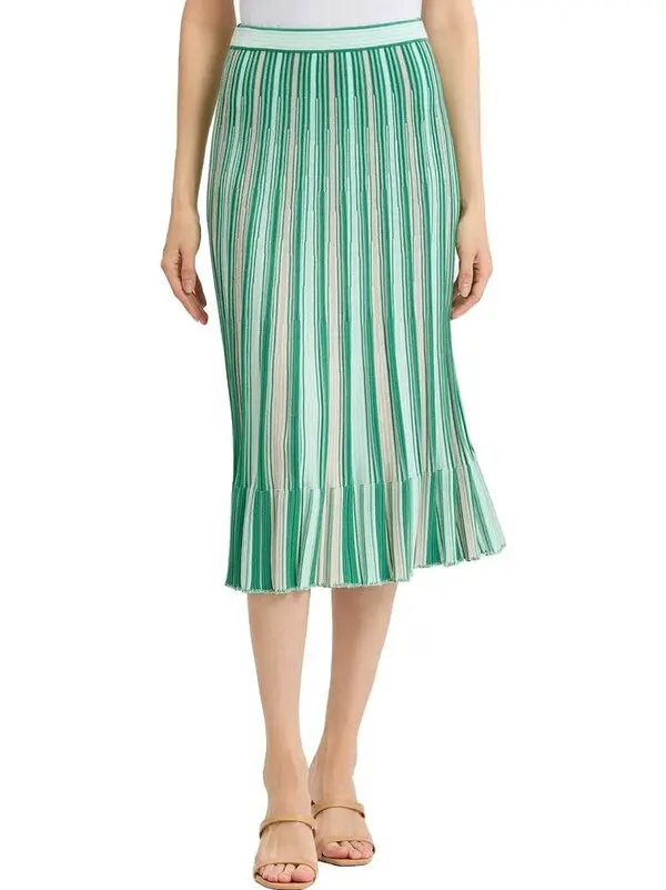 Ming Wang Flared Knit Midi Skirt - Kelly Green/eucalyptus/ivory