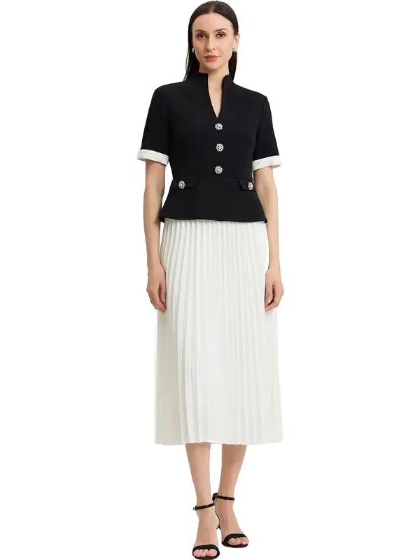 Ming Wang Noelle Pleated Crepe Maxi Dress - Black/white
