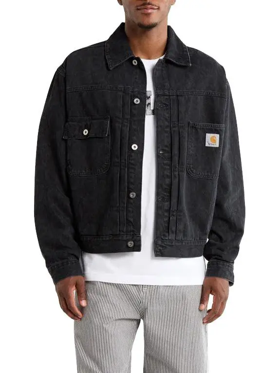 Carhartt Work In Progress Belmar Snakeskin Print Denim Trucker Jacket - Snake Blk St