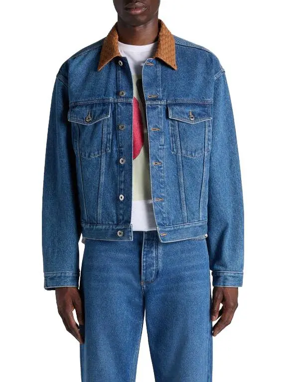 Bottega Veneta Intrecciato Collar Denim Jacket - 4300 Mid Blue