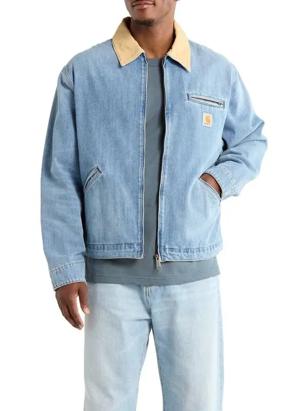 Carhartt Work In Progress Denim Jacket With Corduroy Collar - Blue Burst