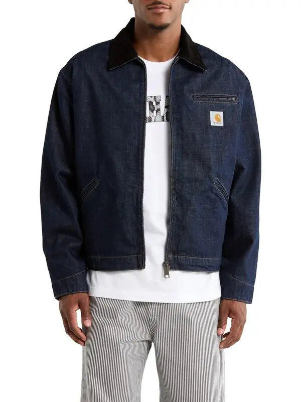 Carhartt Work In Progress Denim Jacket With Corduroy Collar - Blue/black (rinsed)