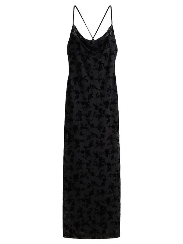 H&m Flock-print Mesh Maxi Dress - Black