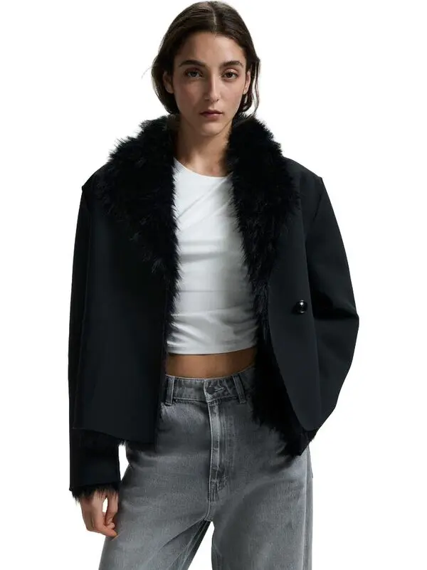 H&m Double-faced Jacket With Shawl Collar - Black