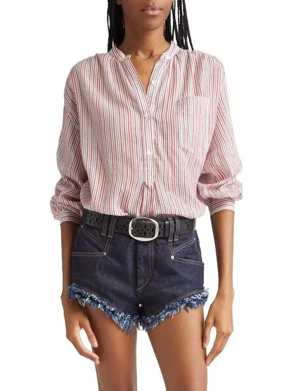 Isabel Marant Striped Band Collar Shirt - Ecru/red