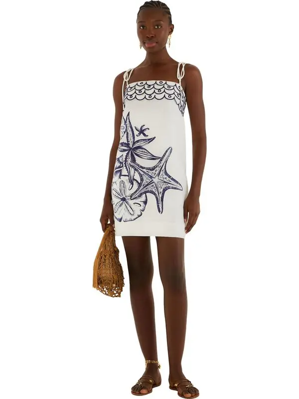 Farm Rio Off-white Coast Stars Euroflax℠ Premium Linen Mini Dress - Coast Stars Off-white