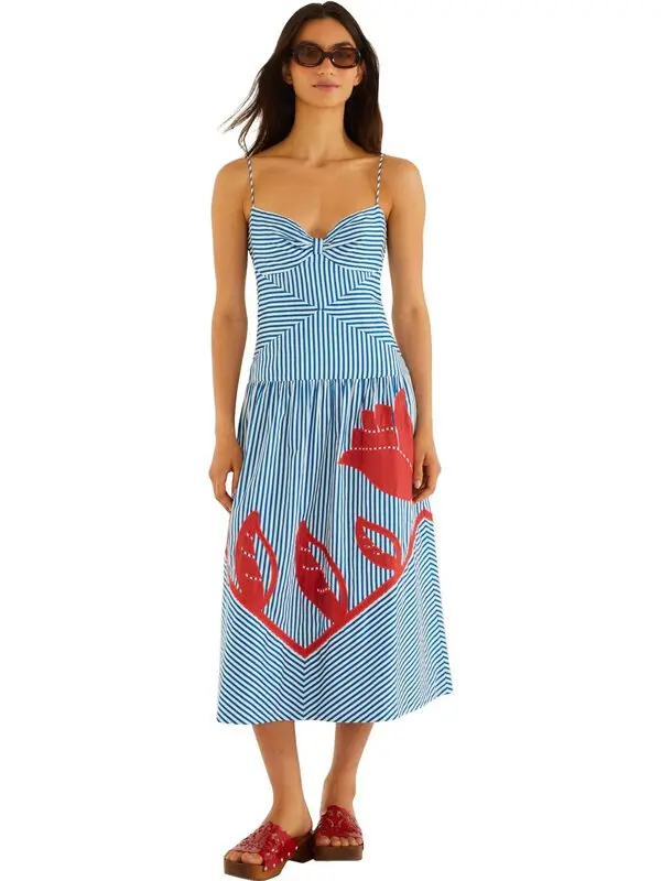 Farm Rio Blue Sky Stripes Sleeveless Midi Dress - Sky Stripes Blue