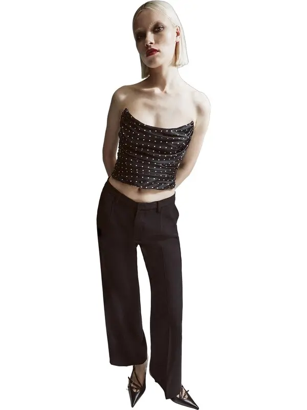 Bardot Blanca Satin Bustier With Polka Dot Print - Black Spot