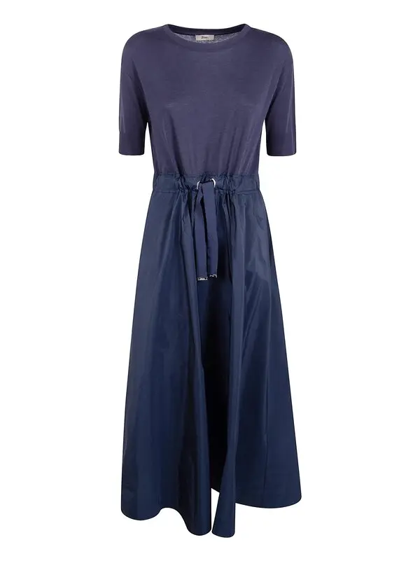 Herno Midi Dress With V-neck And Adjustable Straps - Blue