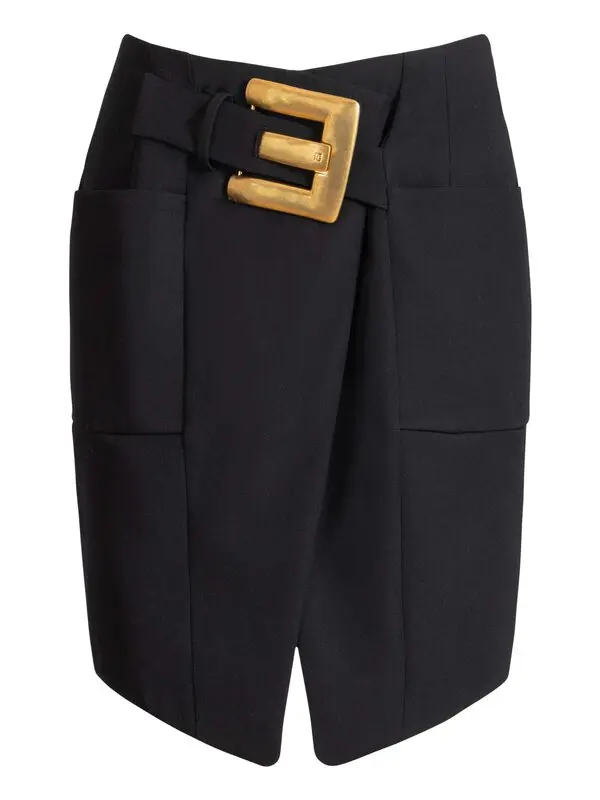 Balmain Belted Grain De Poudre Mini Skirt - Black