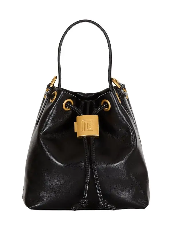 Balmain Mini Pulse Bucket Bag In Smooth Leather - Black