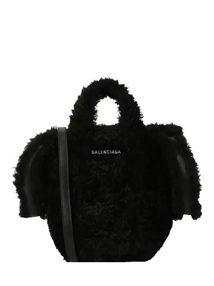 Balenciaga Everyday 2.0 Xs North South Faux Fur Tote - Black