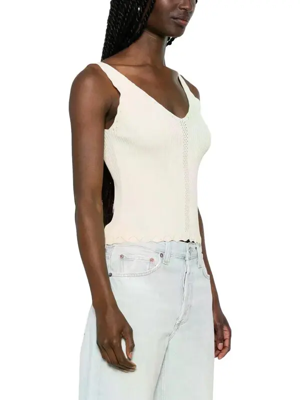 TWINSET Ribbed-knit Pointelle-trim Sleeveless Top - Neutrals