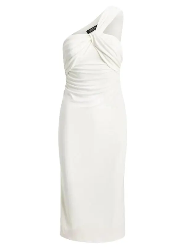 Ralph Lauren One-shoulder Midi Dress With Twist-front Accent - Neutrals