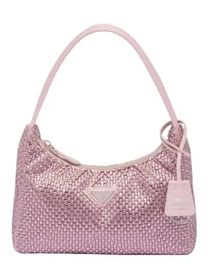 Prada Crystal Reedition Mini Satin Bag - Pink