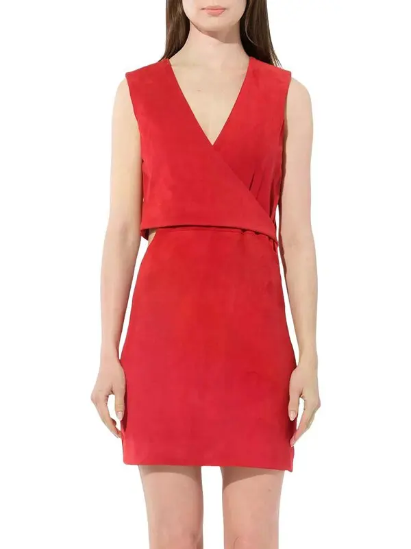 Balmain Leather Wrap Dress - Red