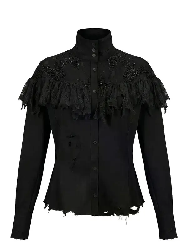 ALMAZ Western Ruffled Distressed Shirt - Black