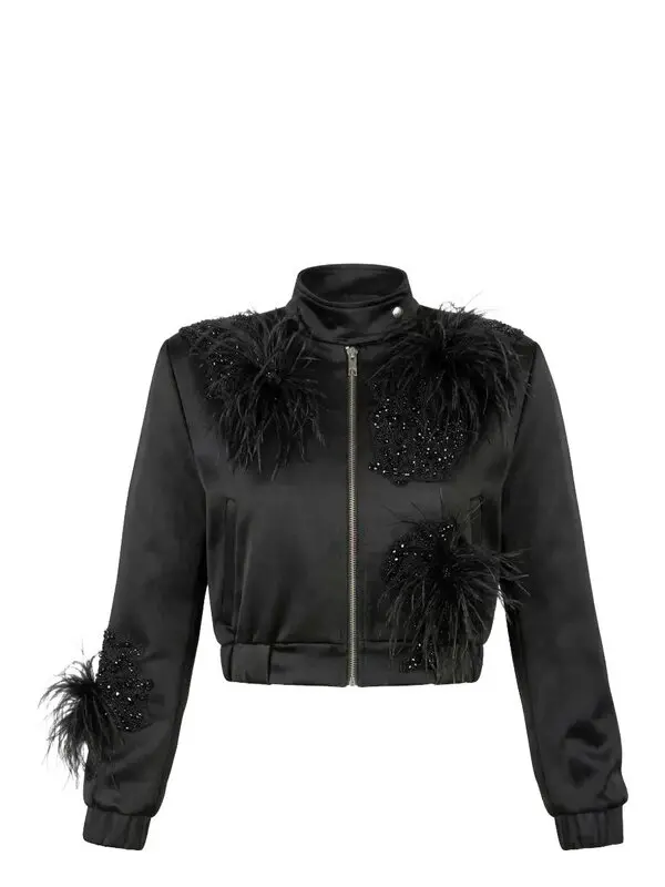 ALMAZ Feather-embellished Bomber Jacket - Black