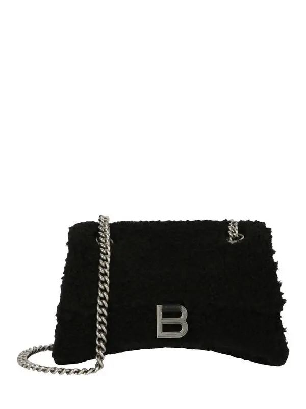 Balenciaga Crush Faux Shearling Small Chain Bag - Black