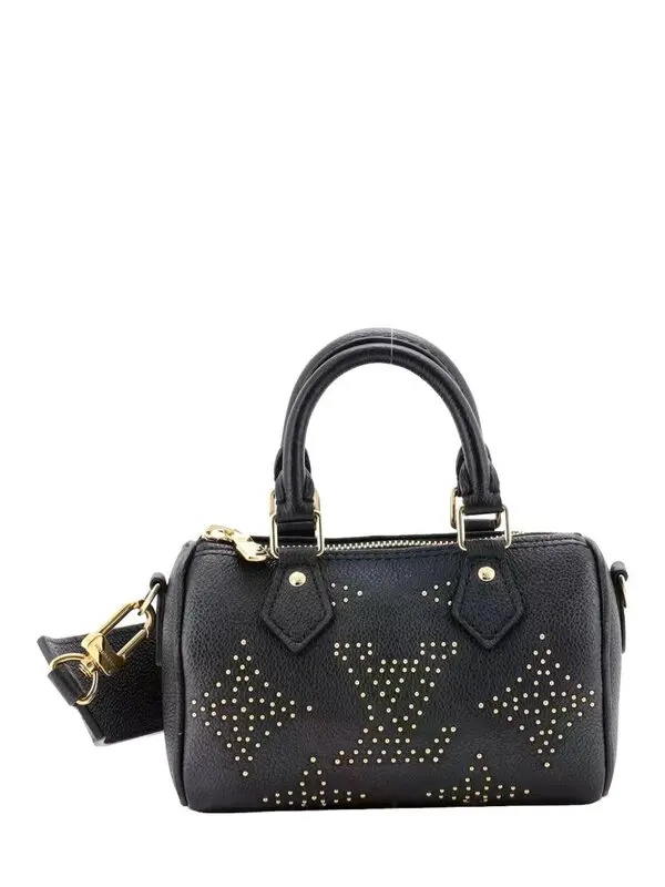 LOUIS VUITTON Speedy Bandouliere Nm Bag Studded Leather Nano Travel Bag - Black