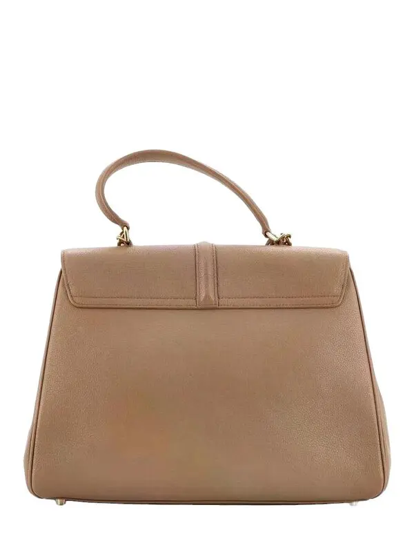 Celine 16 Top Handle Bag In Grained Calfskin - Neutrals