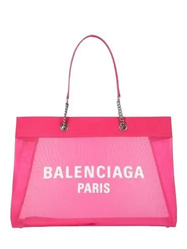 Balenciaga Mesh Tote With Chain Detail - Fuchsia/white