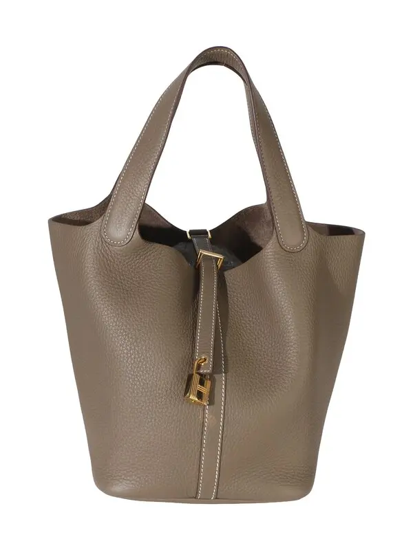Hermès Etoupe Clemence Leather Picotin Lock 22 Phw - Gray