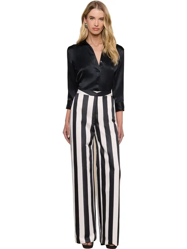 L'Agence Livvy Satin Stripe Straight-leg Trousers - Vintage White/black Large Stripe