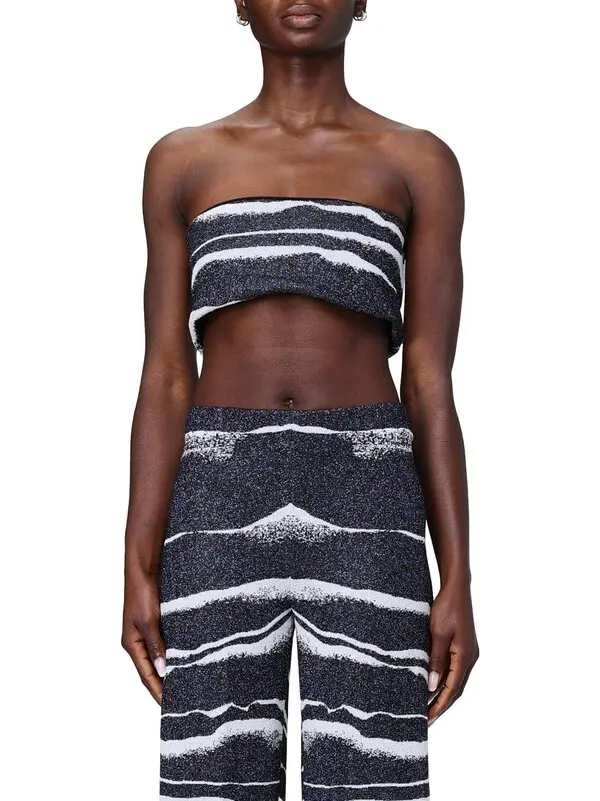 Liviana Conti Cropped Bandeau Top With Striped Pattern - Blue