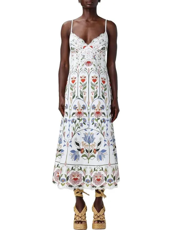 Farm Rio Printed Lace Trimmed Midi Dress - Multicolor