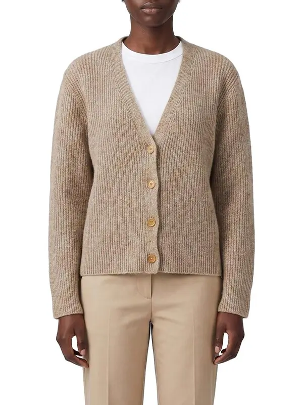 THE ROW Ribbed V-neck Cardigan - Sand