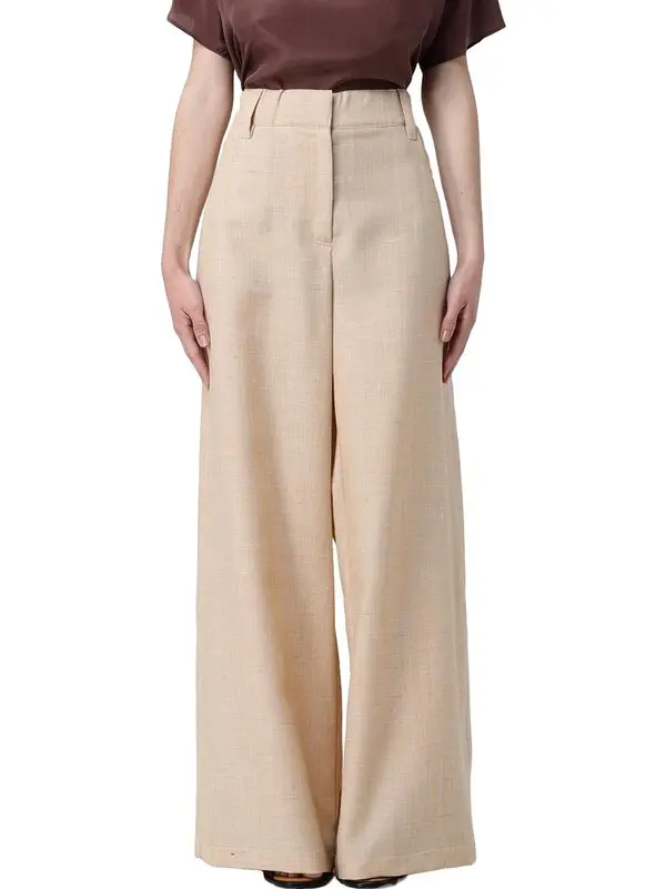 ALYSI Wide-leg Wool Trousers - Beige