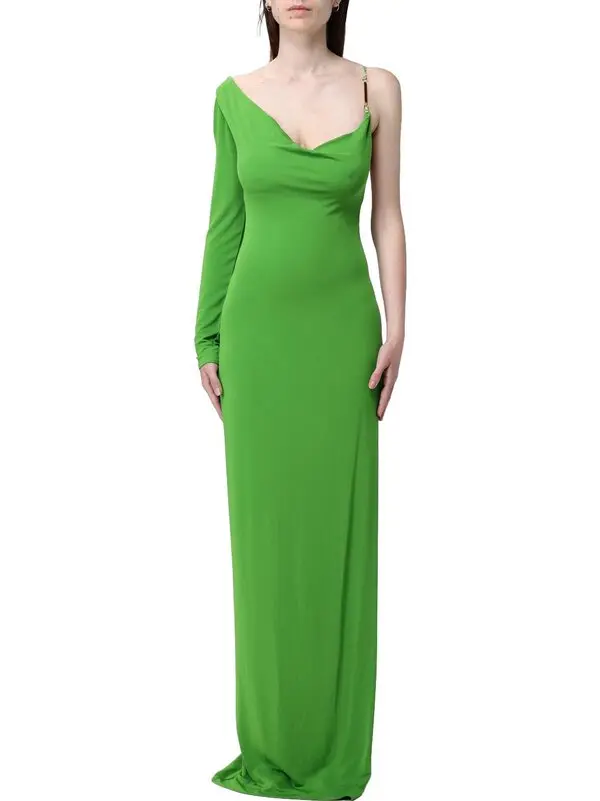 Elisabetta Franchi One-shoulder Gown With Draped Neckline And Slit - Green