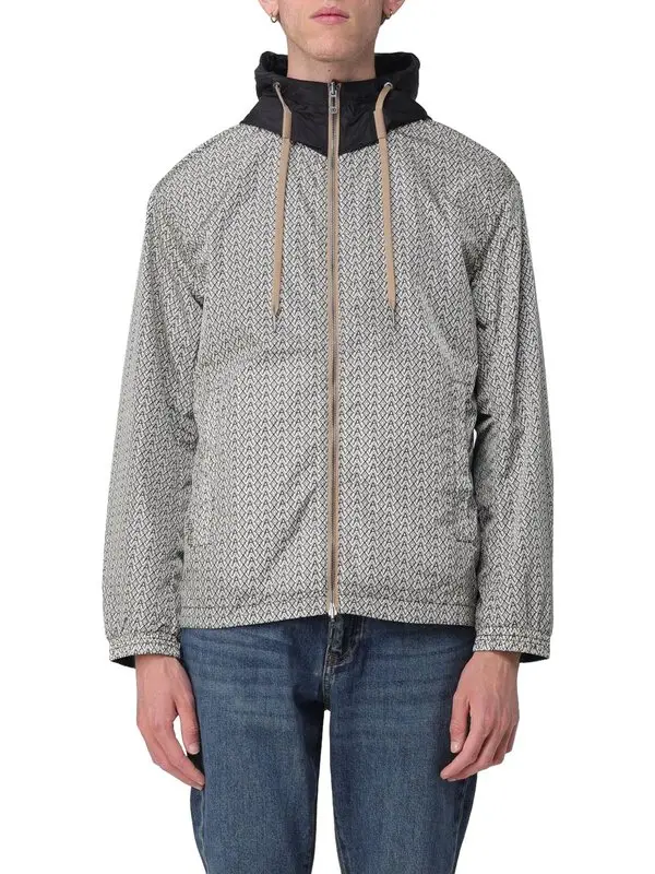 Armani Exchange Zip-up Hooded Jacket With Patterned Design - Cream