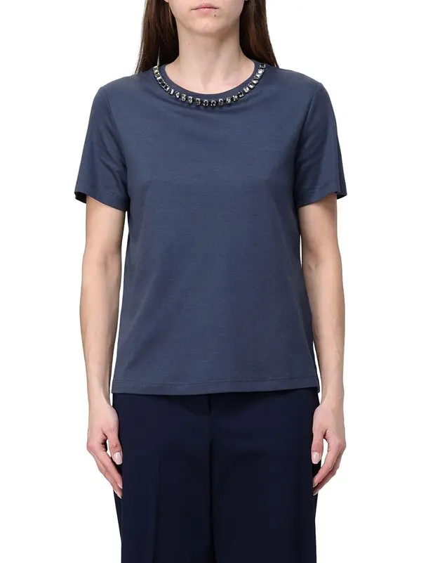 Max Mara Embellished Cotton Blend T-shirt - Blue