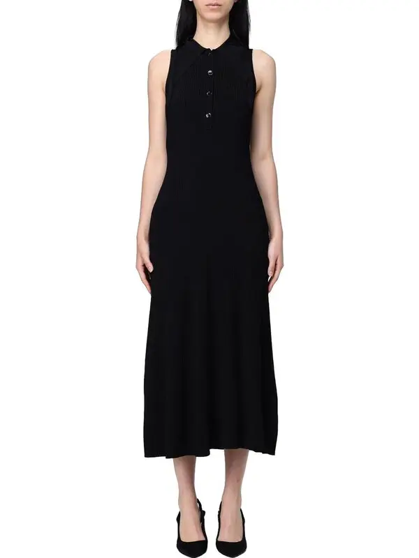 Pinko Ribbed Knit Collared Midi Dress - Black