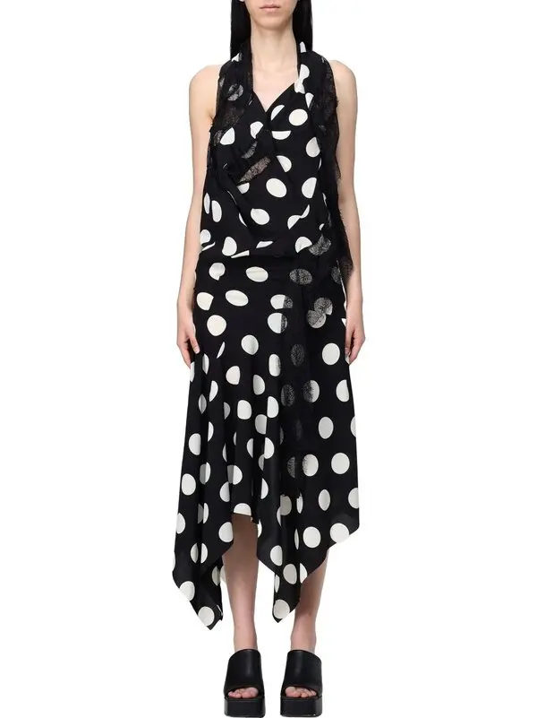 Junya Watanabe Polka Dot Asymmetric Midi Dress - Black