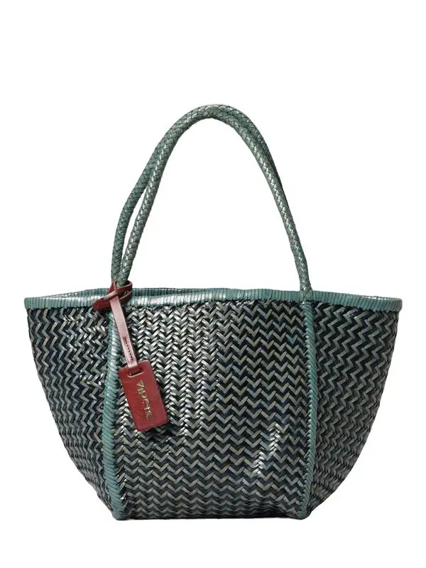 VIPERA Woven Shoulder Bag With Top Handles - Gnawed Blue