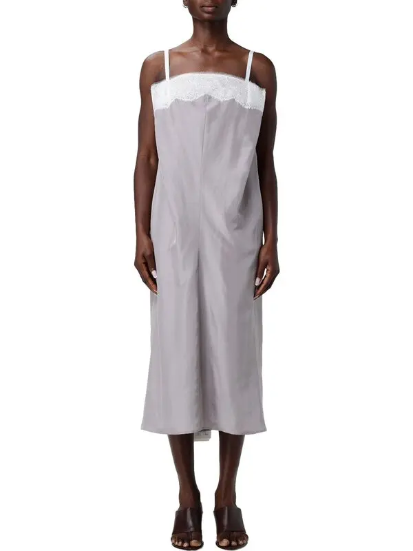 Carven Lace Trimmed Midi Dress - Grey