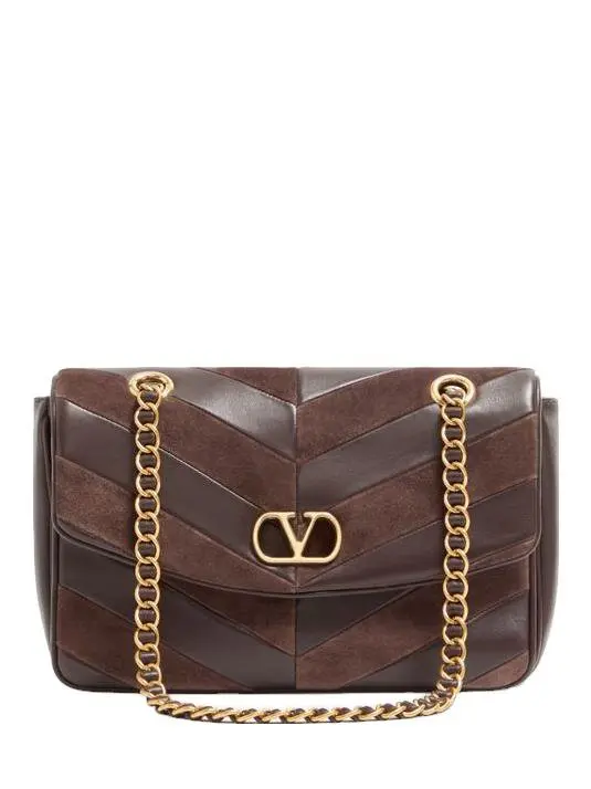 Valentino Garavani Djuna Medium Chain Bag In Suede And Nappa - Ebony