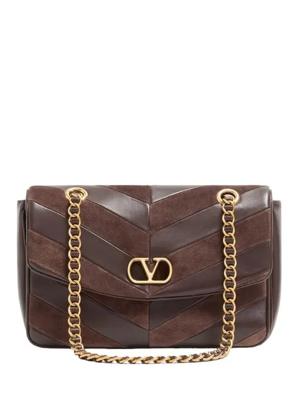 Valentino Garavani Djuna Medium Chain Bag In Suede And Nappa - Ebony