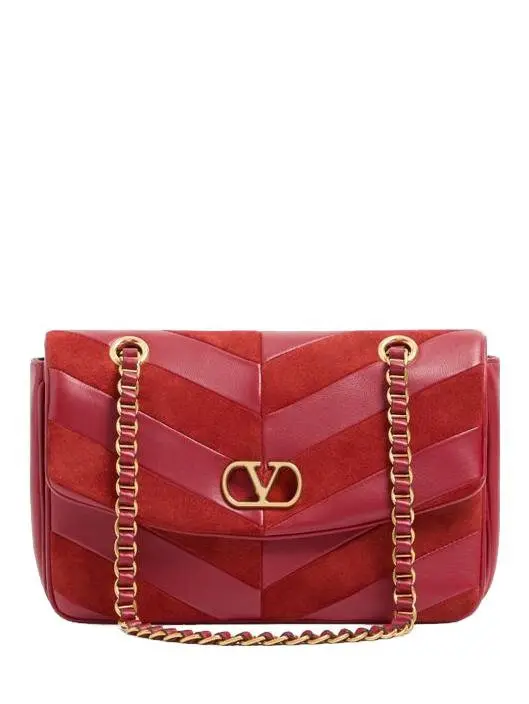 Valentino Garavani Djuna Medium Chain Bag In Suede And Nappa - Red